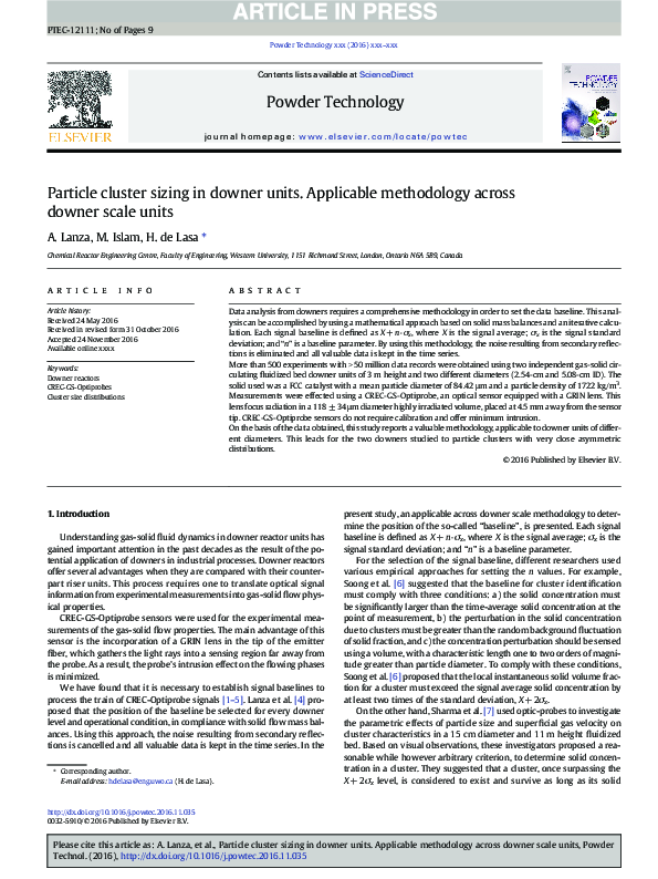 (PDF) Particle cluster sizing in downer units. Applicable methodology across downer scale units