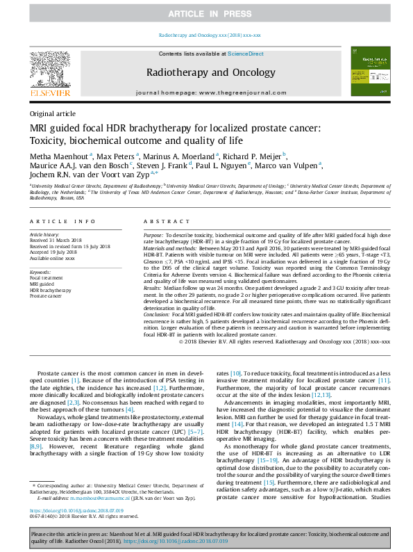 (PDF) MRI guided focal HDR brachytherapy for localized prostate cancer ...