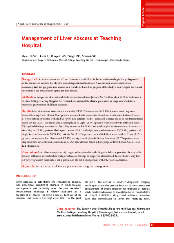 (PDF) Management of liver abscess at teaching hospital