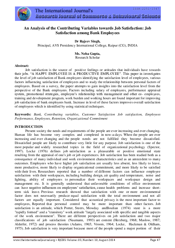 Pdf An Analysis Of The Contributing Variables Towards Job