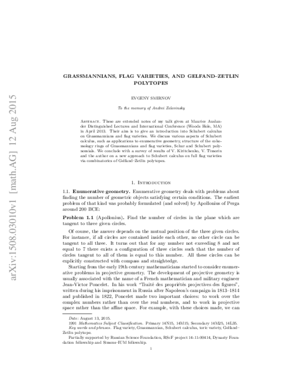 (PDF) Grassmannians, flag varieties, and Gelfand–Zetlin polytopes