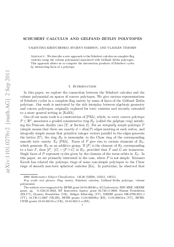 (PDF) Schubert calculus and Gelfand-Zetlin polytopes
