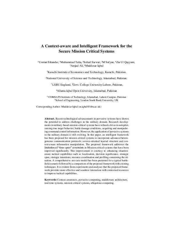 (PDF) A context‐aware and intelligent framework for the secure mission critical systems
