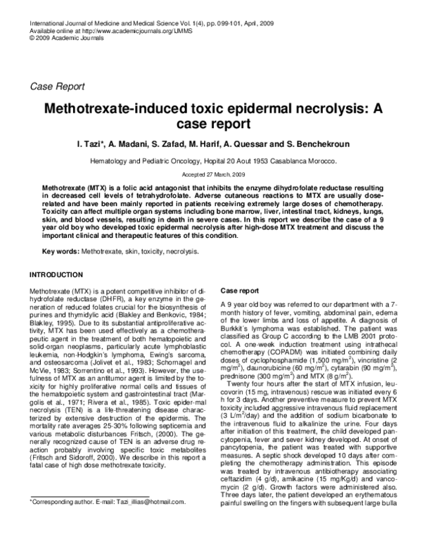 (PDF) Methotrexate-induced toxic epidermal necrolysis: A case report