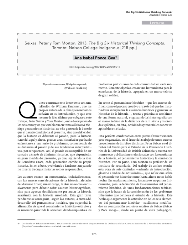 (PDF) Peter Seixas, y Tom Morton. 2013. The Big Six Historical Thinking ...