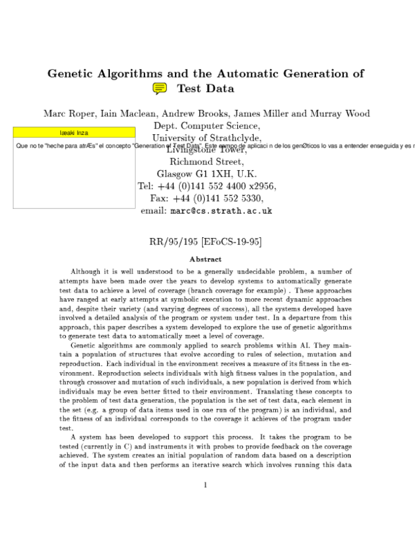 (PDF) Genetic Algorithm And The Automatic Generation Of Test Data