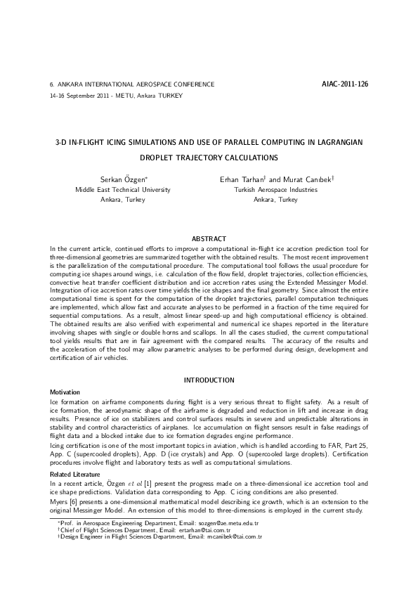 (PDF) 3-D In-Flight Icing Simulations and Use of Parallel Computing in Lagrangian Droplet ...