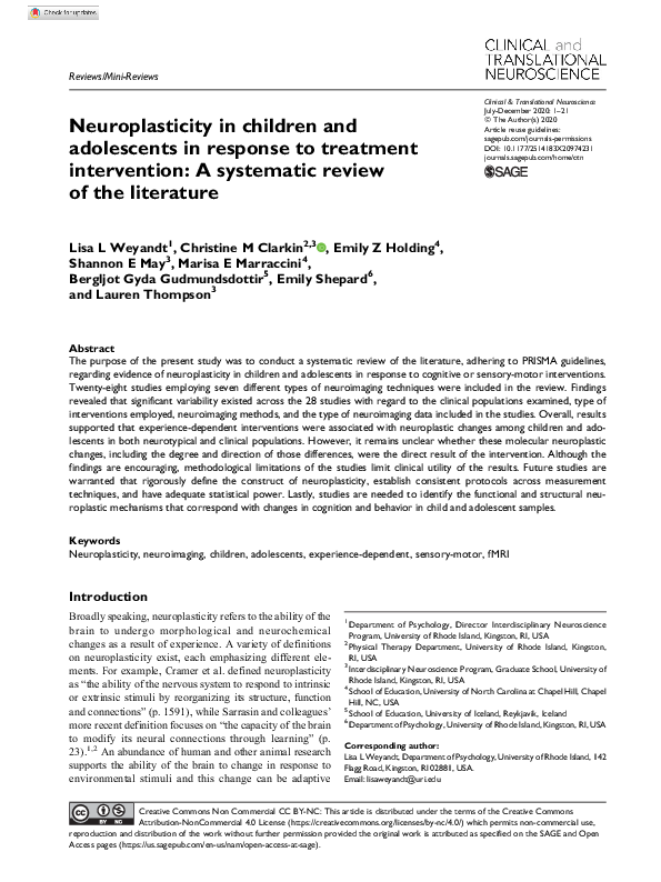 (PDF) Neuroplasticity in children and adolescents in response to ...