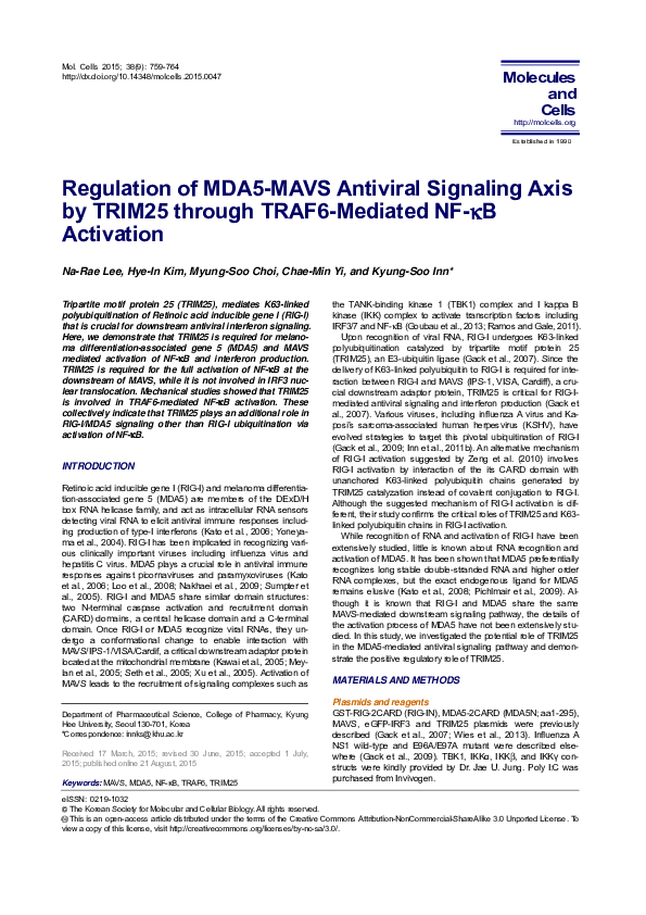 (PDF) Regulation of MDA5-MAVS Antiviral Signaling Axis by TRIM25 through TRAF6-Mediated NF-κB ...