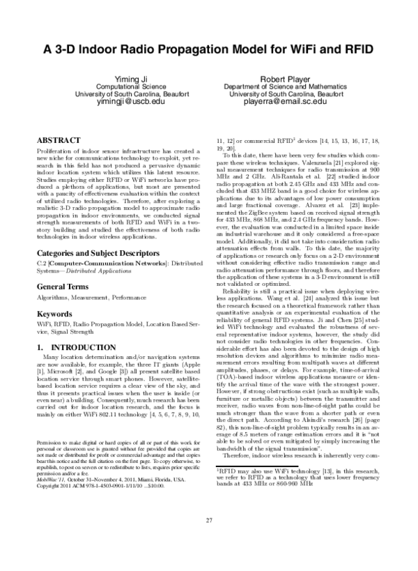 (PDF) A 3-D indoor radio propagation model for WiFi and RFID