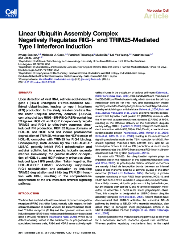 (PDF) Linear ubiquitin assembly complex negatively regulates RIG-I- and ...