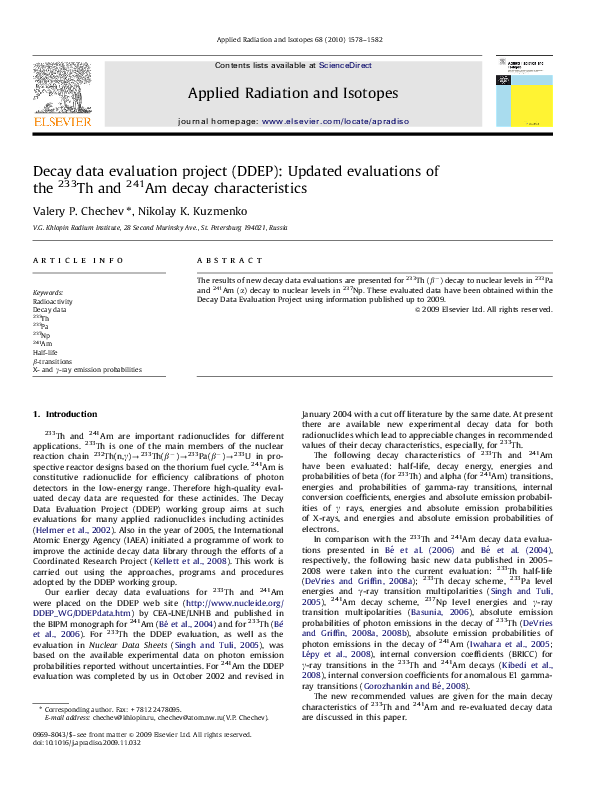 (PDF) Decay data evaluation project (DDEP): Updated evaluations of the ...