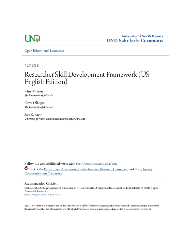 (PDF) Researcher Skill Development Framework (US English Edition)