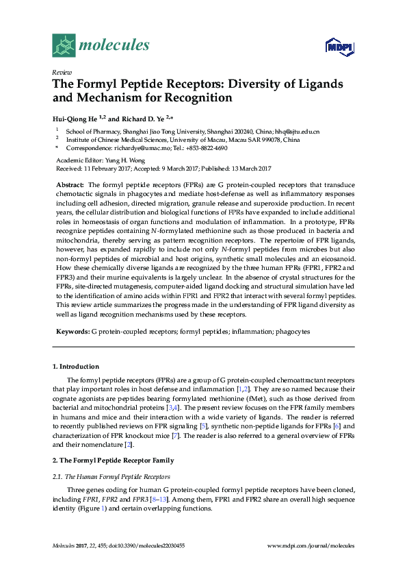 (PDF) The Formyl Peptide Receptors: Diversity of Ligands and Mechanism ...