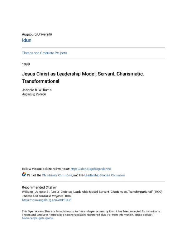 (PDF) Jesus Christ as Leadership Model: Servant, Charismatic ...