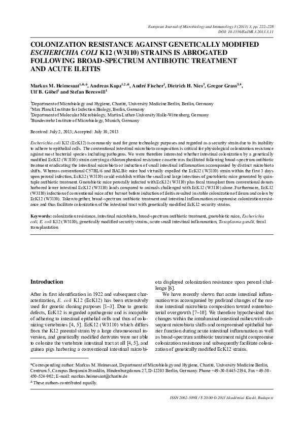 (PDF) Colonization resistance against genetically modified Escherichia ...