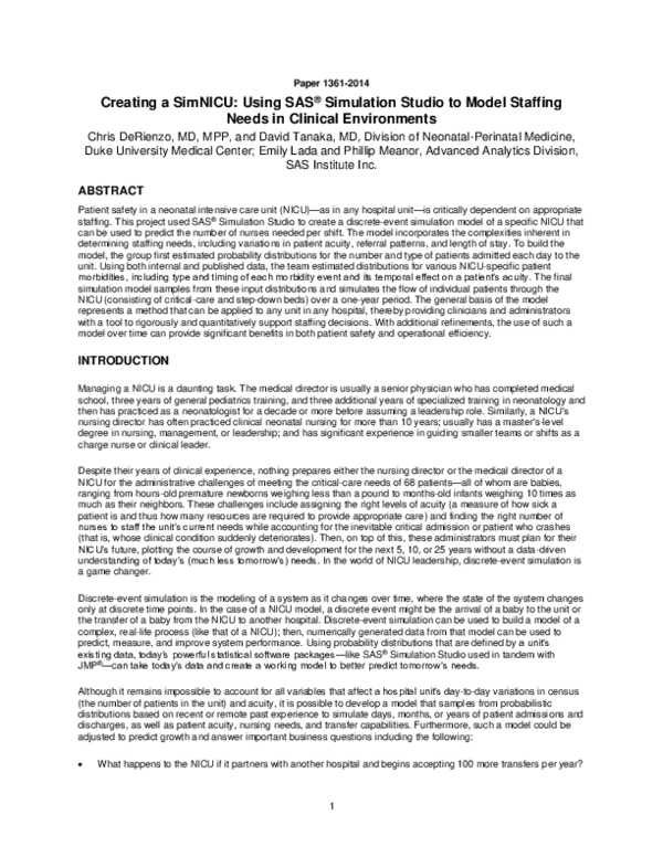 (PDF) Creating a SimNICU: Using SAS ® Simulation Studio to Model ...