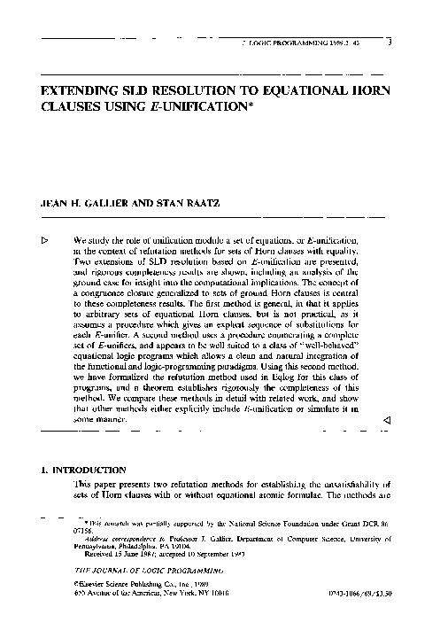 (PDF) Extending SLD resolution to equational horn clauses using E ...
