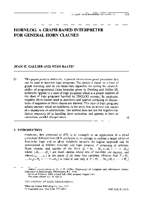 (PDF) HORNLOG: A graph-based interpreter for general Horn clauses ...