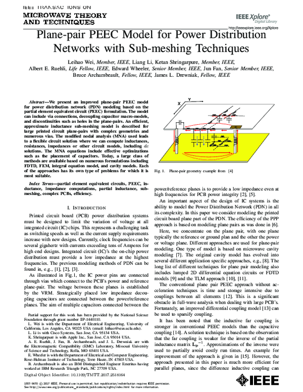 (PDF) Plane-Pair PEEC Model for Power Distribution Networks With Sub-Meshing Techniques