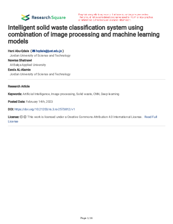 (PDF) Intelligent solid waste classification system using combination ...