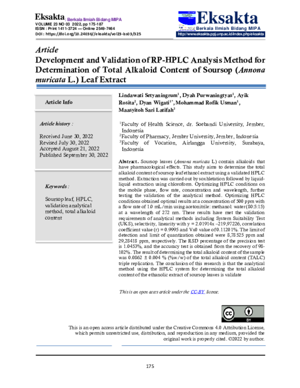 (PDF) Development and Validation of RP-HPLC Analysis Method for Determination of Total Alkaloid ...