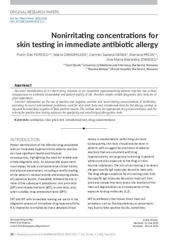 (PDF) Nonirritating concentrations for skin testing in immediate ...