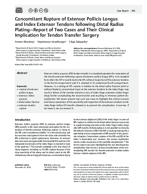 (PDF) Concomitant Rupture of Extensor Pollicis Longus and Index ...