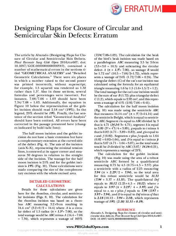 (PDF) Designing Flaps for Closure of Circular and Semicircular Skin Defects