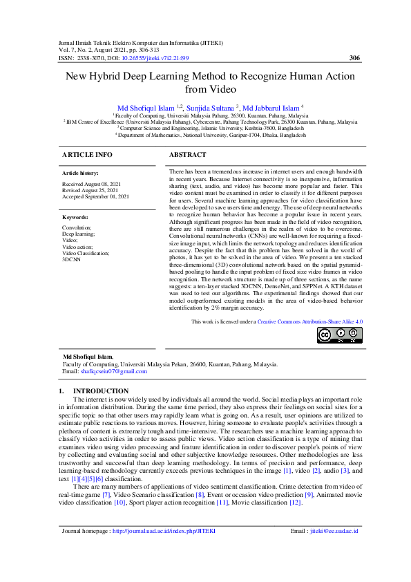 Pdf New Hybrid Deep Learning Method To Recognize Human Action From Video