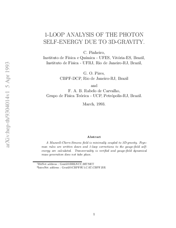 (PDF) 1-Loop Analysis of the Photon Self-Energy Due to 3D Gravity | Carlos Pinheiro - Academia.edu