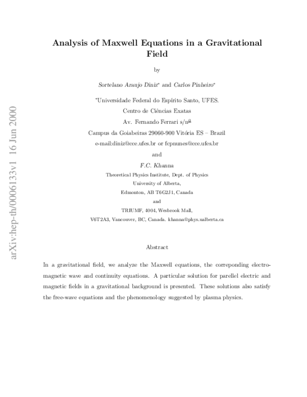 (PDF) Analysis of Maxwell Equations in a Gravitational Field
