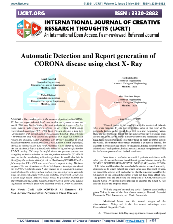(PDF) Automatic Detection and Report generation of CORONA disease using ...