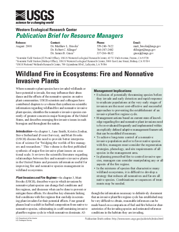 (PDF) Wildland fire in ecosystems: fire and nonnative invasive plants