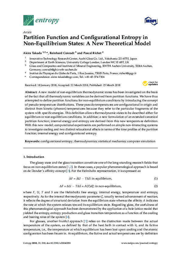 (PDF) Partition Function and Configurational Entropy in Non-Equilibrium ...