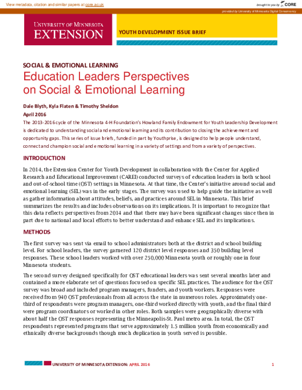 (PDF) Education Leaders Perspectives on Social & Emotional Learning