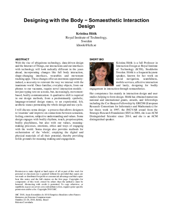 (PDF) Designing with the Body - Somaesthetic Interaction Design