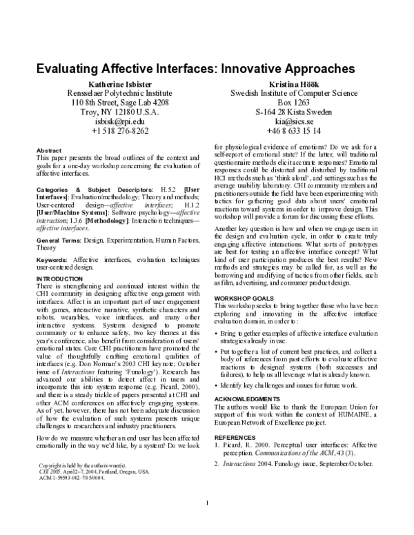 (PDF) Evaluating affective interfaces