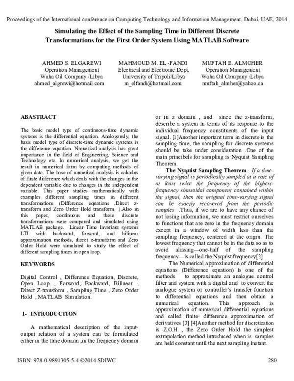 (PDF) Simulating the Effect of the Sampling Time in Different Discrete Transformations for the ...