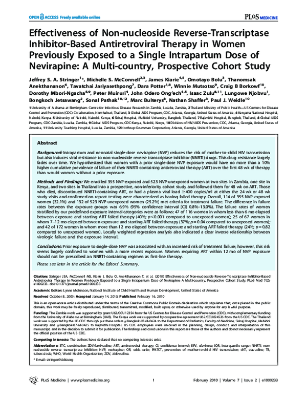 (PDF) Effectiveness of Non-nucleoside Reverse-Transcriptase Inhibitor ...
