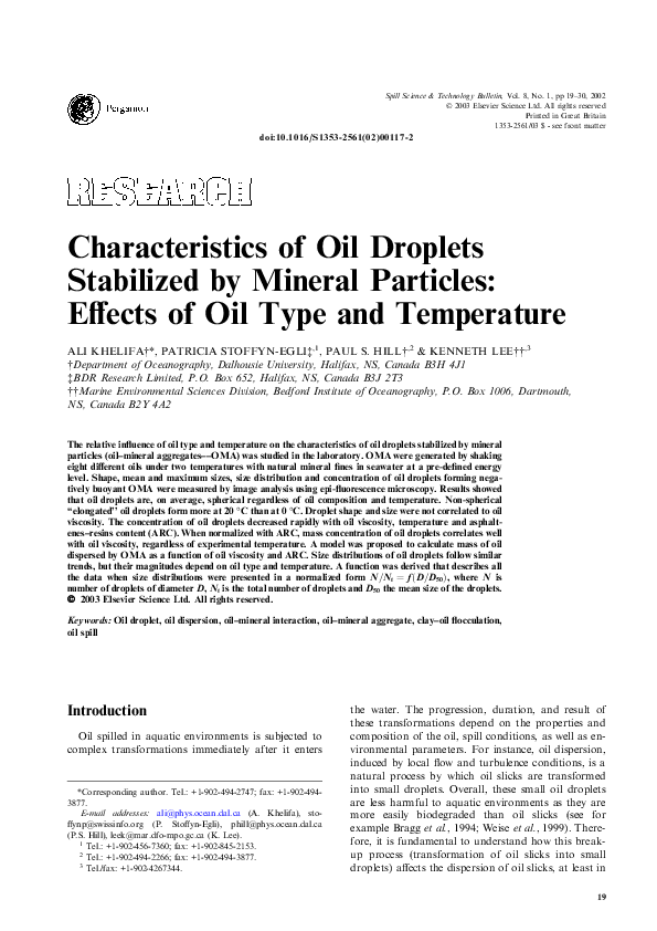 (PDF) Characteristics of Oil Droplets Stabilized by Mineral Particles ...