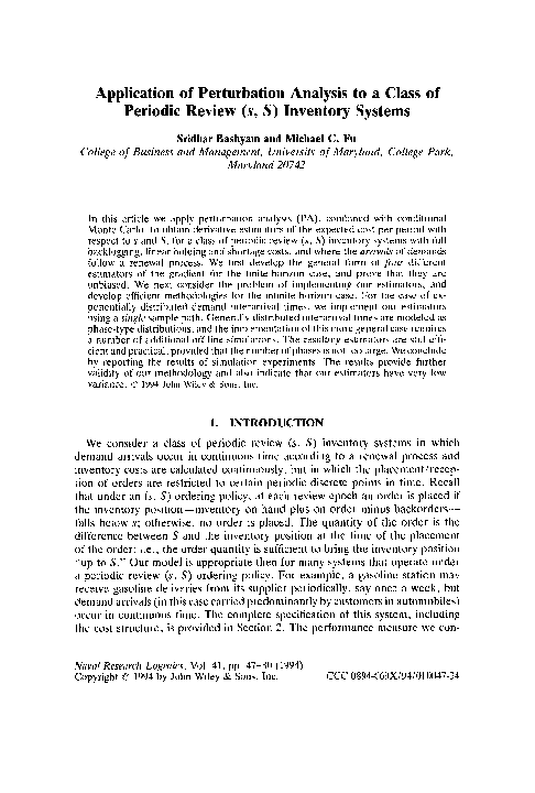 (PDF) Application of perturbation analysis to a class of periodic review (s, S) inventory systems