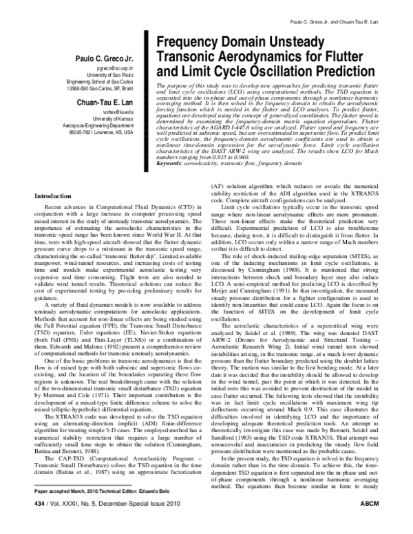Pdf Frequency Domain Unsteady Transonic Aerodynamics For Flutter And Limit Cycle Oscillation