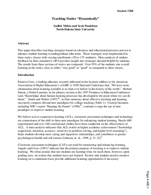 (PDF) Teaching Statics "Dynamically