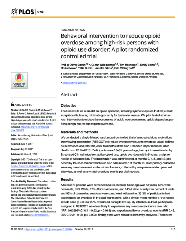 (PDF) Behavioral intervention to reduce opioid overdose among high-risk ...