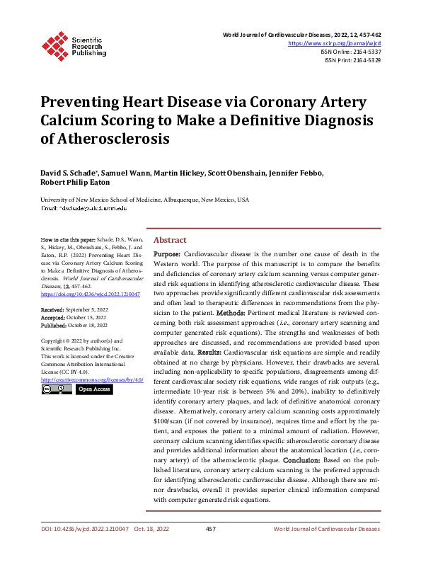 (PDF) Preventing Heart Disease via Coronary Artery Calcium Scoring to ...