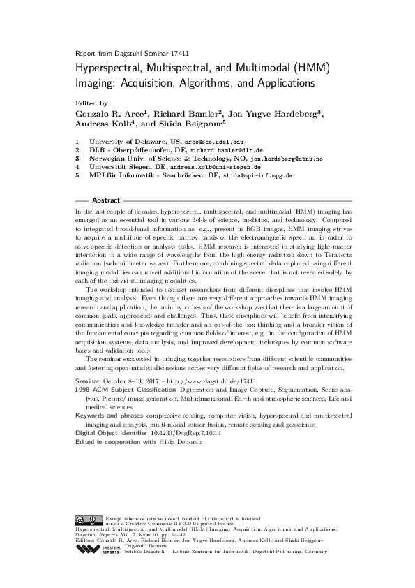 (PDF) Hyperspectral , Multispectral , and Multimodal ( HMM ) Imaging : Acquisition , Algorithms ...
