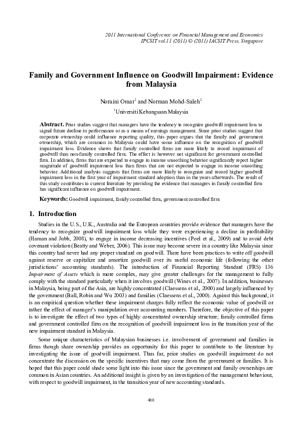 (PDF) Family Ownership and Goodwill Impairment in Malaysia