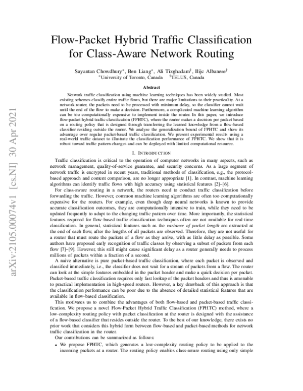 (PDF) Flow-Packet Hybrid Traffic Classification for Class-Aware Network Routing