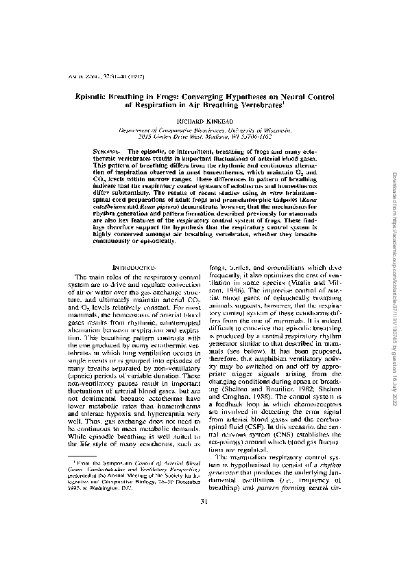 (PDF) Episodic Breathing in Frogs: Converging Hypotheses on Neural ...